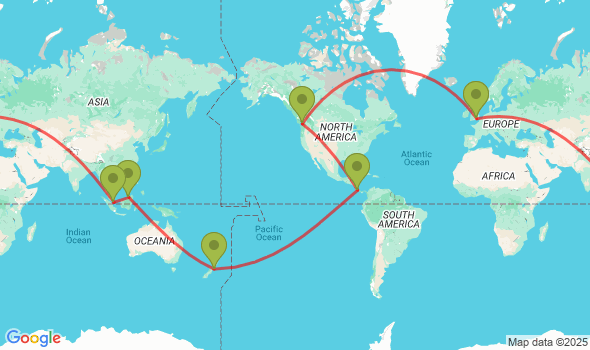 London to Singapore, Bandar Seri Begawan, Wellington, San Jose ...