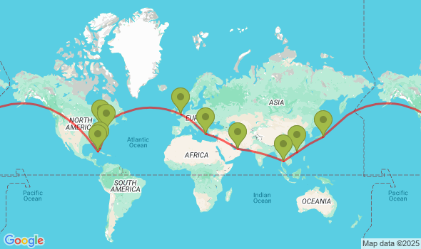 London to Toronto, New York City, Miami, Havana, Tokyo, Hong Kong ...